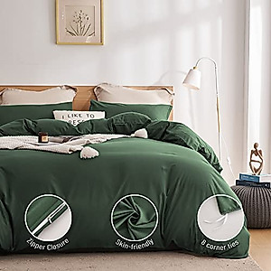 KINMEROOM Olive Green Duvet Cover Queen Size- Soft & Breathable Bedding Duvet Cover Set with Zipper Closure-1 Duvet Cover and 2 Pillow Shams(90 * 90",Olive Green)