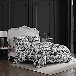 Betsey Johnson - Queen Duvet Cover, Soft Bedding Set with Matching Shams, Floral Home Decor (Betseys Toile Black, Queen)