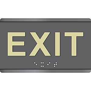 ADA Exit Sign (5" x 3" Aluminum) Tactile, Braille & Glow in the Dark | Made in USA |