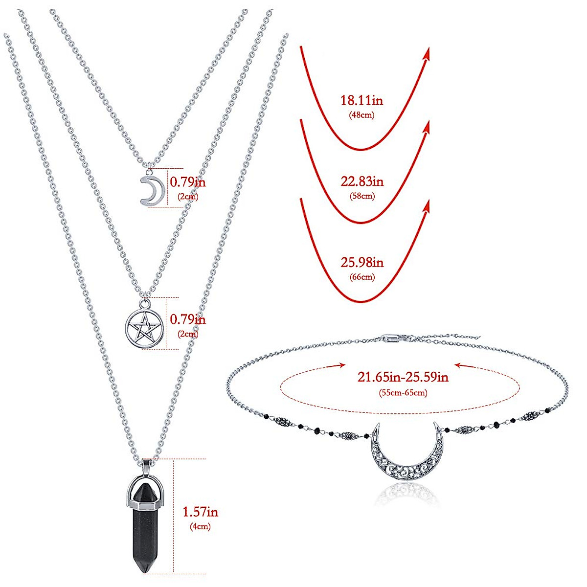 MJartoria Moon Pentagram Necklace with Headwear Pentacle Crystal Chakra Pendant Layered Necklaces for Women Choker Necklace Gothic Jewelry Goth Accessories (Dark Blue, Moon Pentagram)