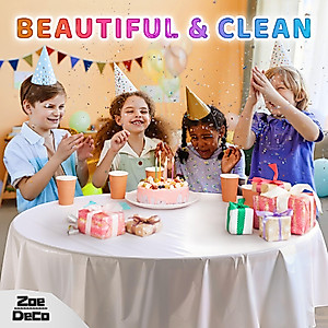 Zoe Deco Plastic Tablecloth (12 Pack, 84" Diameter, Round White Table Cloth), Disposable Table Covers for Parties, Graduations & Picnics, Table Protectors