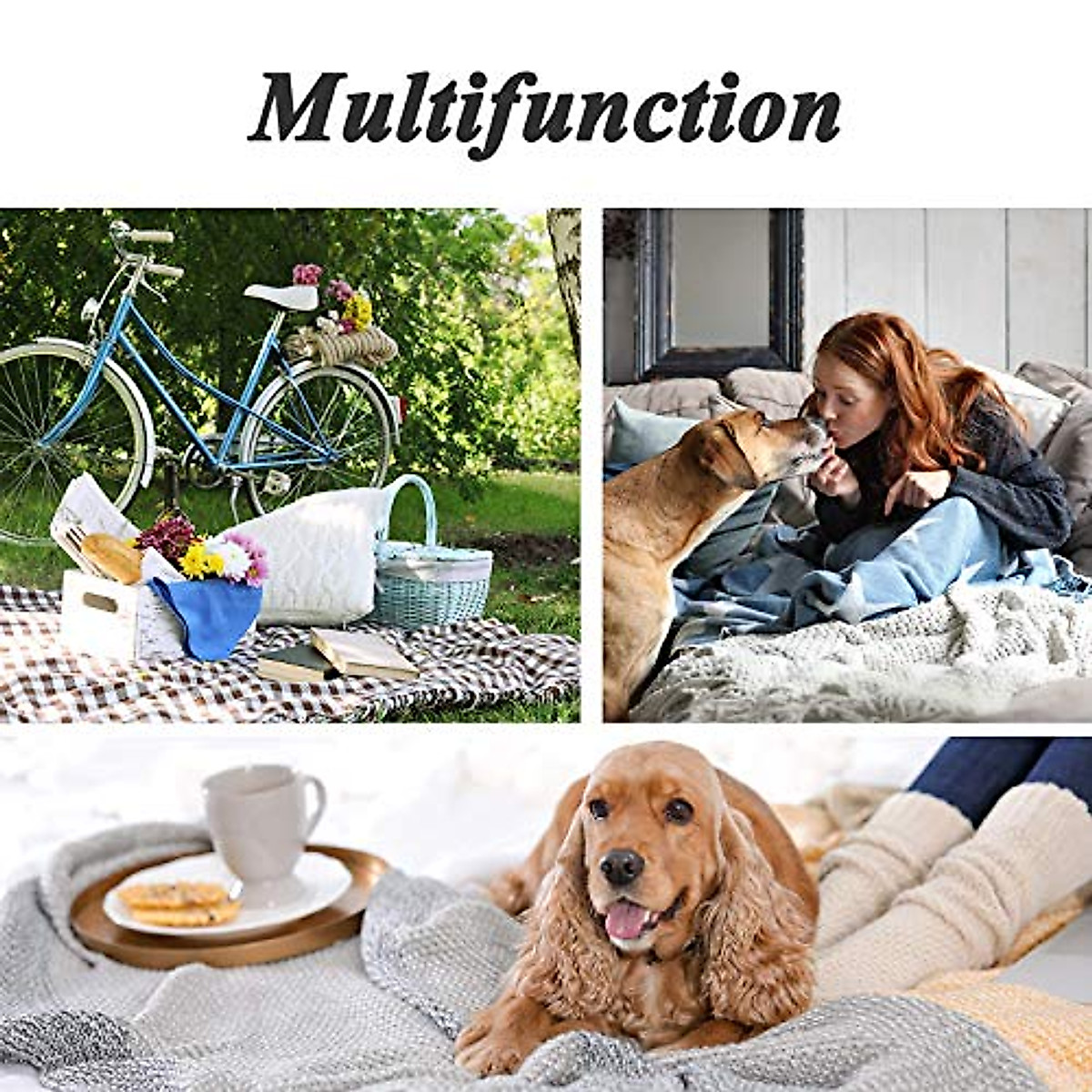 NexHome Throw Blanket for Bed Blue Decorative Knit Blanket with Tassel Fringe Soft Lightweight Zigzag Textured Boho Throws (50"x60" Royal Blue)