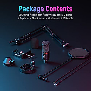 NEEWER USB Gaming Microphone, Plug&Play One Click Mute and Gain, Computer Condenser Microphone for PC MAC, Upgraded Boom Stand Shock Mount Cool Lighting for Streaming Twitch Online Chat (CM20)