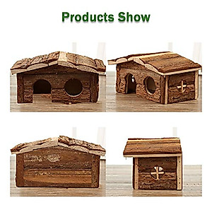 Hamiledyi Hamster Hideout Wooden House,Natural Wood Rat Hut Hamster Bridge for Dwarf Hamster Mouse Playing Hiding