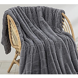 Faux Fur Throw Ultra Soft Double Sided, Fluffy Blanket for Winter Sofa Couch, Cuddly & Warm (50"x 60", Gray)