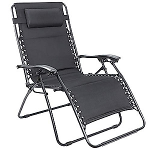 Greesum GS-OSZG00 Oversized Zero Gravity Chair, Folding Outdoor Patio Lounge Recliner with Movable Headrest, Black