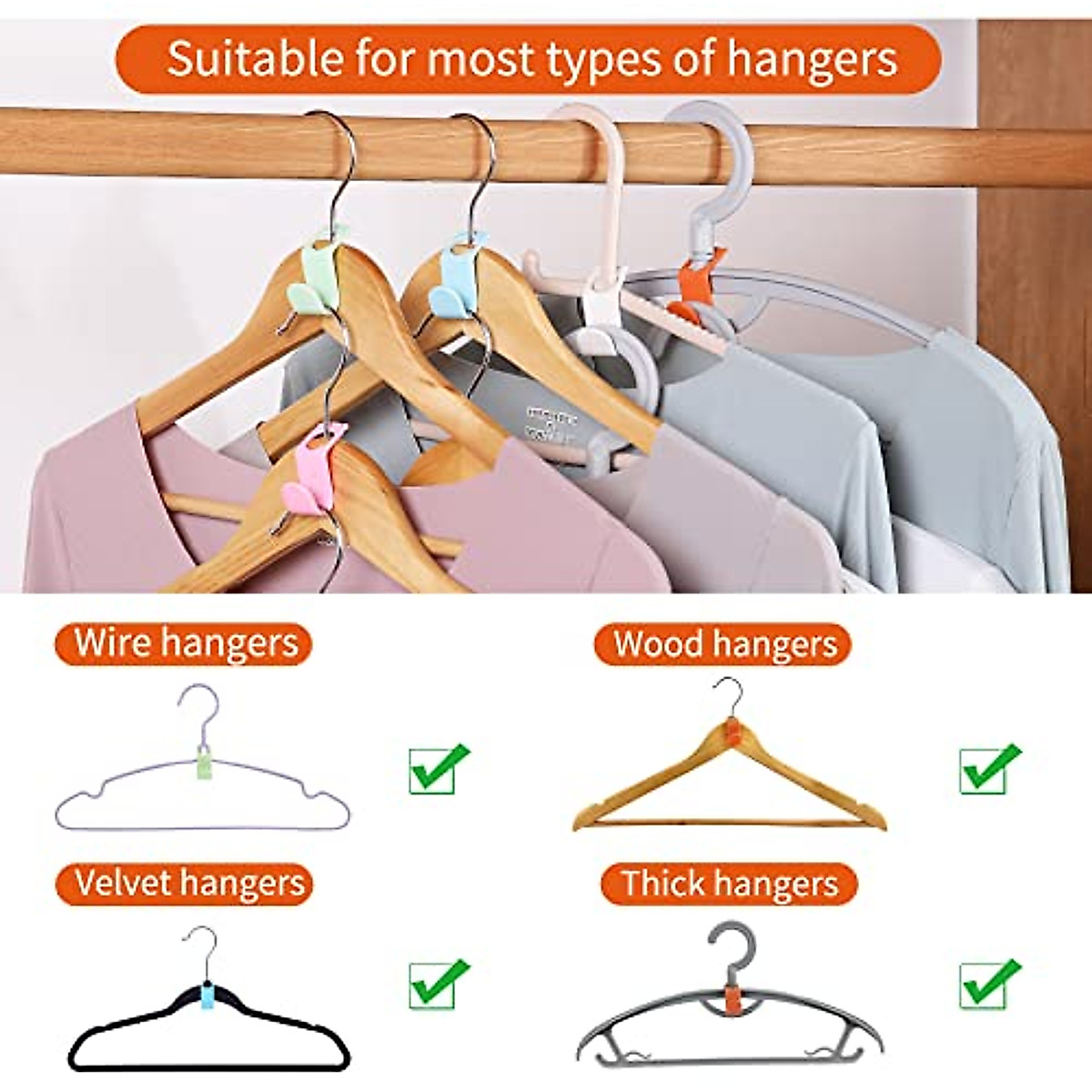 SLMT Clothes Hanger Connector Hooks 50PCS Space Saving Hanger Extender Hooks Closet Organizer for Plastic Hangers Velvet Hangers Wooden Hangers Wire Hangers Heavy Duty Hangers