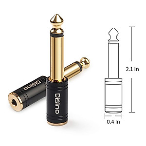 Disino 1/4" Mono to 1/8" Stereo Adapter, New Upgrade Gold-Plated 6.35mm TS Male Jack to 3.5mm TRS Female Stereo Adapter for Headphone, Amp Adapte, Black - 1 Pack