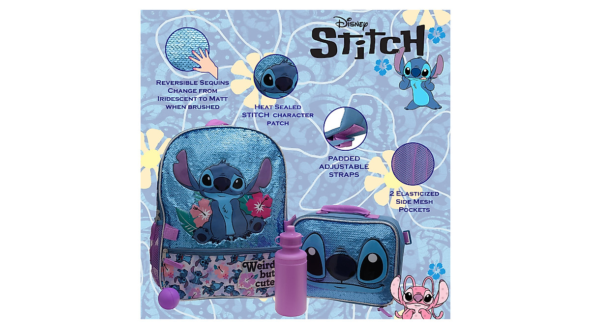 Disney Lilo & Stitch Girls 4-Piece Backpack Set | Fun School Backpack