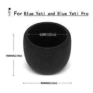 Foam Microphone Windscreen- Aedor Quality Sponge Mic Cover as a pop filter for Blue Yeti, Yeti Pro Condenser Microphones(Black)