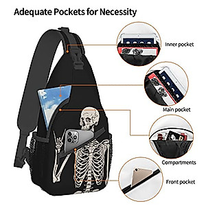 pwakvom Funny Skull Sling Bag Crossbody Sling Backpack Travel Hiking Daypack Chest Bags Shoulder Bag For Women Men