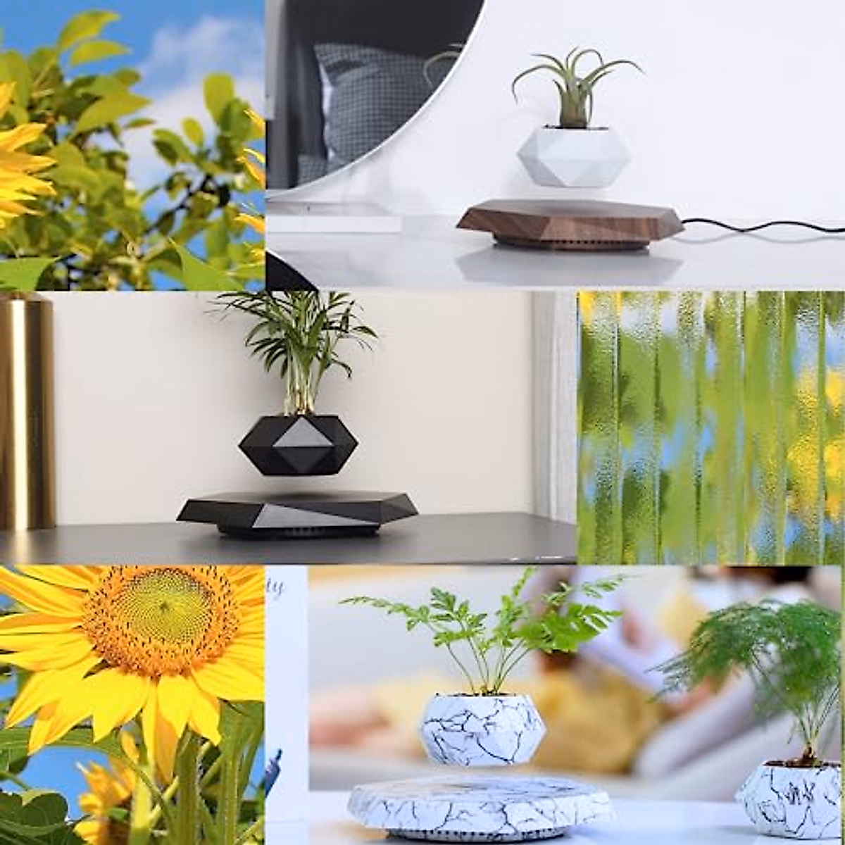 MOOCCI Floating Plant Pot Magnetic Levitating Plant Pot for Succulents, Air Bonsai and Fake Flowers and Plants, Unique Decor for Home, Office and Desk (Brown)