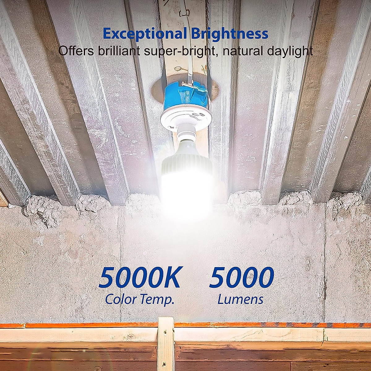 ZONE INDUSTRY CORP. LED Light Bulb, 36 Watt Equivalent, 5000 Lumens, Daylight White 5000k, 50,000 Hours Lifetime, Non-Dimmable, E26 Standard Base, for Warehouse, Workshop or Garage, 1 Piece