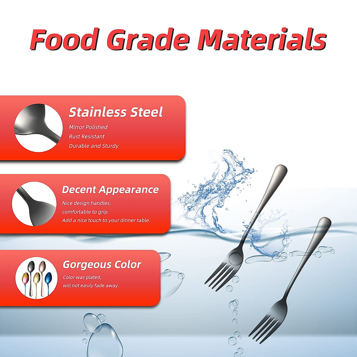 24 Pieces Black Forks Silverware, Food Grade Stainless Steel Dinning Forks Silverware, 8 Inch Cutlery Flatware Forks, Metal Forks for Home Kitchen Restaurant, Handwash Recommande- 8IN