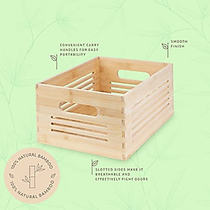 Natural Bamboo Wooden Storage Box – Rustic Farmhouse Look Wood Crate for Storage Decorative Closet, Cabinet and Shelf Basket Organizer with Built in Handles - Multi-Purpose Organizer (Medium)