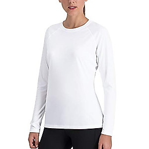 NAVISKIN Women's UPF 50+ Sun Protection Long Sleeve Shirts Rash Guard Shirts Quick Dry Lightweight Hiking Shirts White Size L