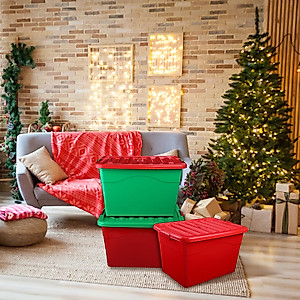 Sweetude 8 Pcs Christmas Storage Bins with Lids Red Green Storage Containers Plastic Box 72 Qt Large Stackable Nestable Storage Box with Wheels and Latching Handles