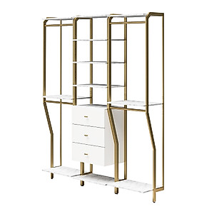 CosmoLiving by Cosmopolitan Gwyneth Closet 3 Piece Bundle- 2 Hanging Rod & 1 Drawer Unit, White Marble