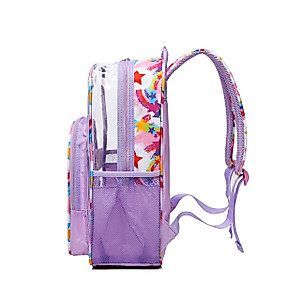 BLUEFAIRY Clear Backpack Heavy Duty PVC Transparent Backpack Clear Bag forSchool Concert Work Travel Sport Event Festival Games Venues for Adults Women Men Girls Boys with Mesh Pocket - Rainbow Star