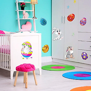 Konsait Bunny Wall Stickers, Cartoon Bunny Eggs Design Wall Stickers for Easter Party Favor Home Decoration Kids Baby Boys Girls Bedroom Window Decals