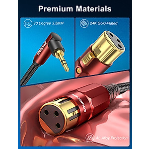 SOUNDFAM 3.5mm to XLR Premium Microphone Cable 6FT, 90 Degree Right Angle 3.5mm(TRS,1/8 Inch,Aux) Male to XLR Female Unbalanced Interconnection Cable for Microphone, Sound Card, Camcorder & More