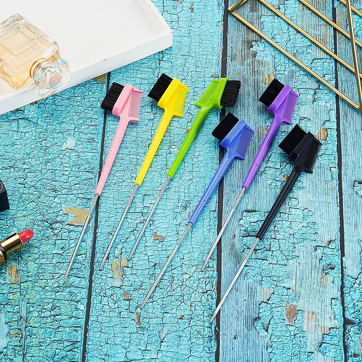 6 Pieces Hair Edge Brush with Rat Tail Comb Double Sided Control Hair Comb Hair Edge Brush Comb for Women Girls Beauty Natural Styling Hair Edge Eyebrow Brushes