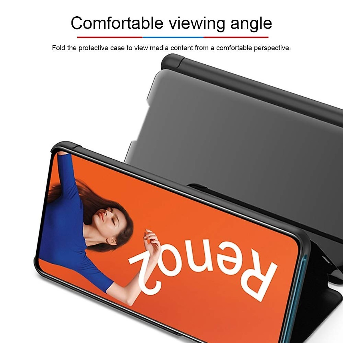 Tangyongjiao Mobile Phone case,Cell Phone Cover case for Oppo Reno2 Z / Reno2 F Plated Mirror Horizontal Flip Leather Case with Holder (Color : Black)