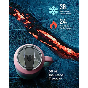 Coolplus Tumbler with Handle 50 oz Mug, Large Stainless Steel Travel Insulated Water Cup with 2-in-1 Lid and Straw, Double Wall Metal Keep Cold 36 hrs, Sweet Proof BPA-Free，Sweet Candy