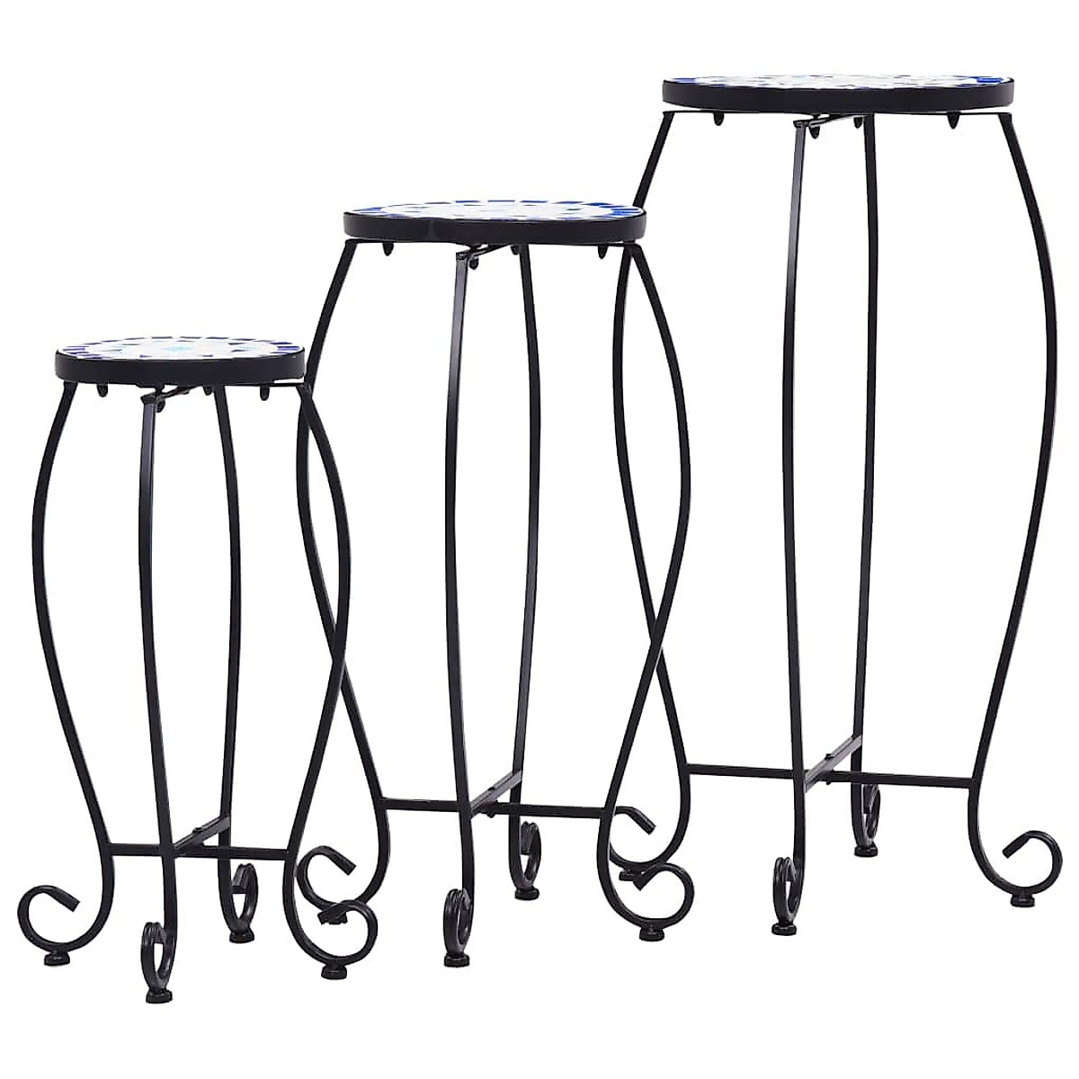 ZQQLVOO Mosaic Tables 3 pcs,Plant Stand,Plant Rack,Plant Display Stand,Multi-Purpose Plant Stand,Flower Stands,For Backyard,Garden, Balcony,Terrace,Blue and White Ceramic