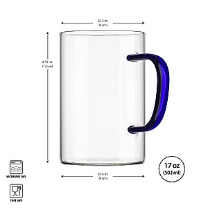 Glaver's Set of 2 Classic Coffee Mugs – Cups With Blue Colored Handles for Espresso, Tea – 17 Oz Coffee Mugs –Ideal for Any Modern Kitchen, Bar, Pub, Dishwasher safe
