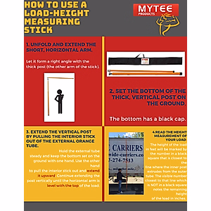 Mytee Products Heavy Duty 15' Load Height Measuring Stick - Adjustable Height Stick for Trucks & Trailer with Carrying Bag