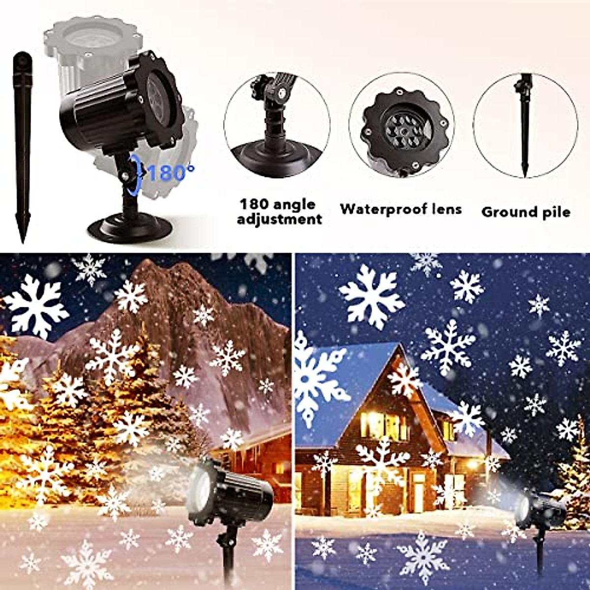 Christmas Snowflake Projector Lights Outdoor, EUKZEKY Snowfall Projector Lights Waterproof Snowflake LED Light Projector Lamp for Holiday Wedding Garden Patio Party Indoor Outdoor Christmas Decoration