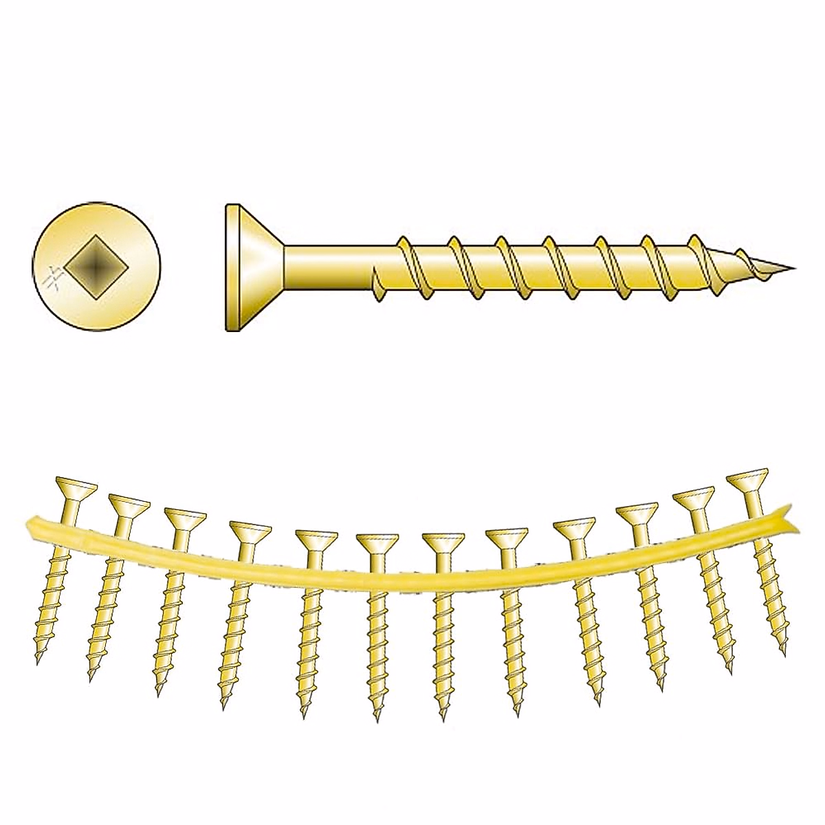 Simpson Strong-Tie WSC112S WSC Wood Screw (Collated) — 8 x 1-1/2 in. 2 Square, Flat Head, Yellow Zinc (2000-Qty)