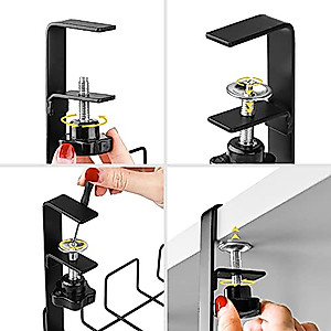 Baskiss Under Desk Cable Management Tray 2 Packs, 16" Under Desk Cord Organizer with Clamp Mount for Wire Management, Metal Wire Cable Holder for Desks, Offices and Kitchens, No Need to Drill Holes