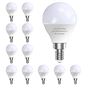 GOSCHE 12 Pack Bright Ceiling Fan Light Bulbs, 60 Watt Equivalent, 5000K, E12 Led Bulb, A15 Shape Candelabra Base Chandelier Light Bulb, 120V Small Bulb, Non-Dimmable, Daylight, 12 Pack