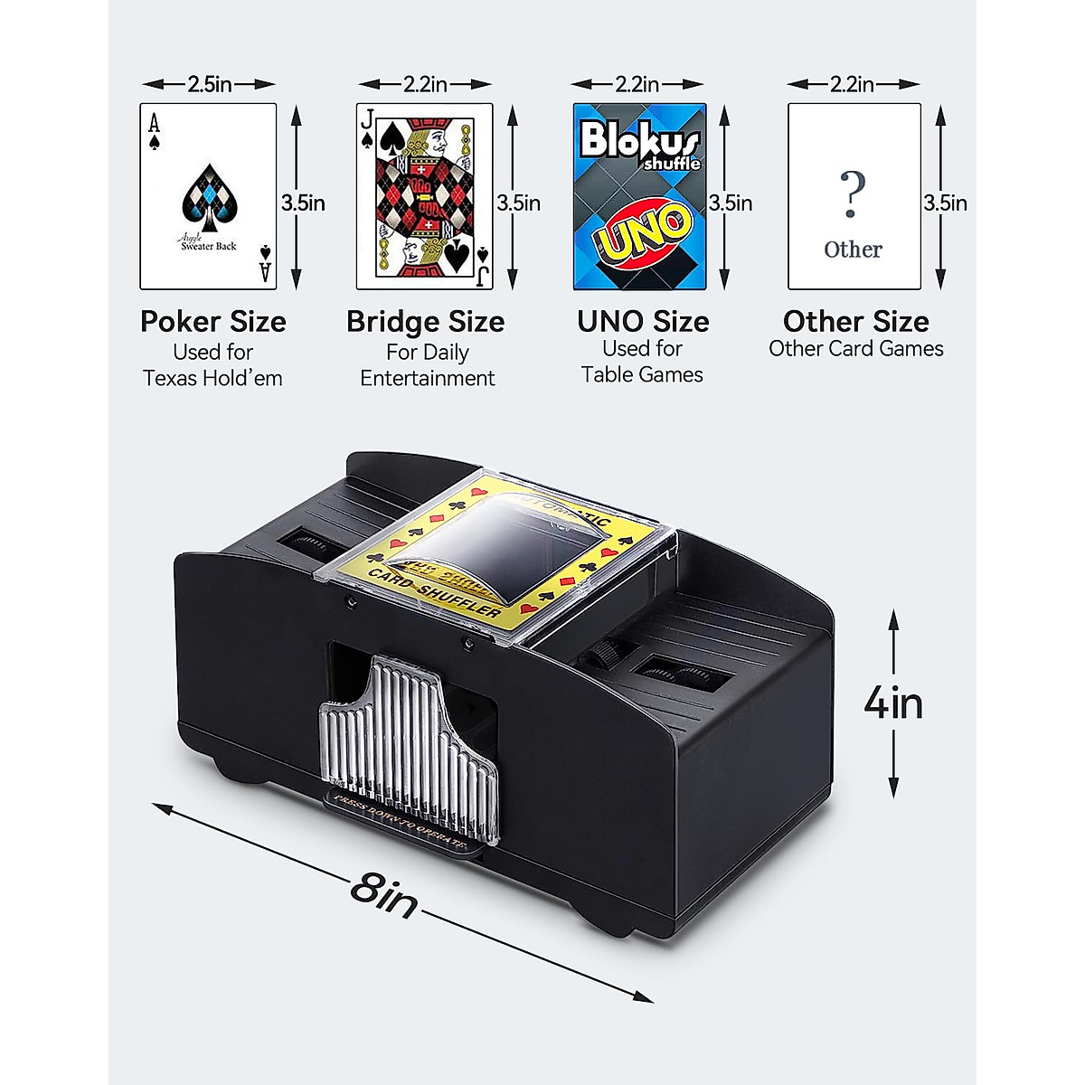 ARTISHION Automatic Card Shuffler - 1-2 Deck, Poker Shuffler Machine, Casino Card Electric Shuffler, Lower Noise Playing Card Shuffler for UNO, Phase 10, Poker Skip Bo Card Games, Sleeved Card