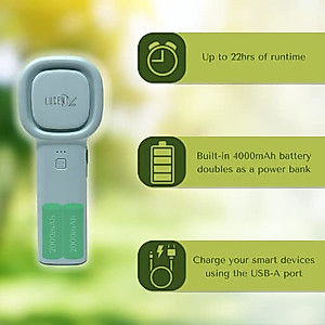 Lucent Air Handheld Fan with Power Bank – Matte Blue – Bladeless 2 in 1 Personal Fan for Travel, Office – 4000mAh Rechargeable USB Fan – Ultra-Quiet Cooling Fan – Non Slip Base Mini Fan