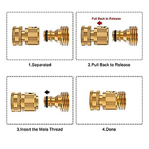 Kesfitt Garden Hose Quick Connector Solid Brass,3/4 Inch GHT Thread Fitting No-Leak Water Hose Female and Male Adapter (4 Sets)
