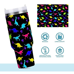 Emelivor Colorful Dinosaurs 40 oz Tumbler with Lid and Straw Insulated Tumblers with Handle Travel Coffee Mug Cup Large Water Bottles Cup for Men Women Sports Gym