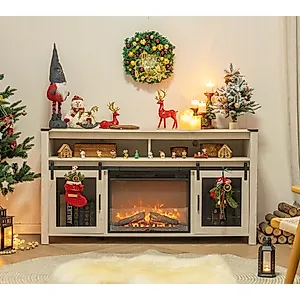 WAMPAT TV Stand for 65+ Inch TV, Farmhouse 32" Tall Highboy Entertainment Center w/Sliding Mesh Doors, Rustic Media Console w/Storage Shelf, Wood Television Stand for Living Room, Antique White