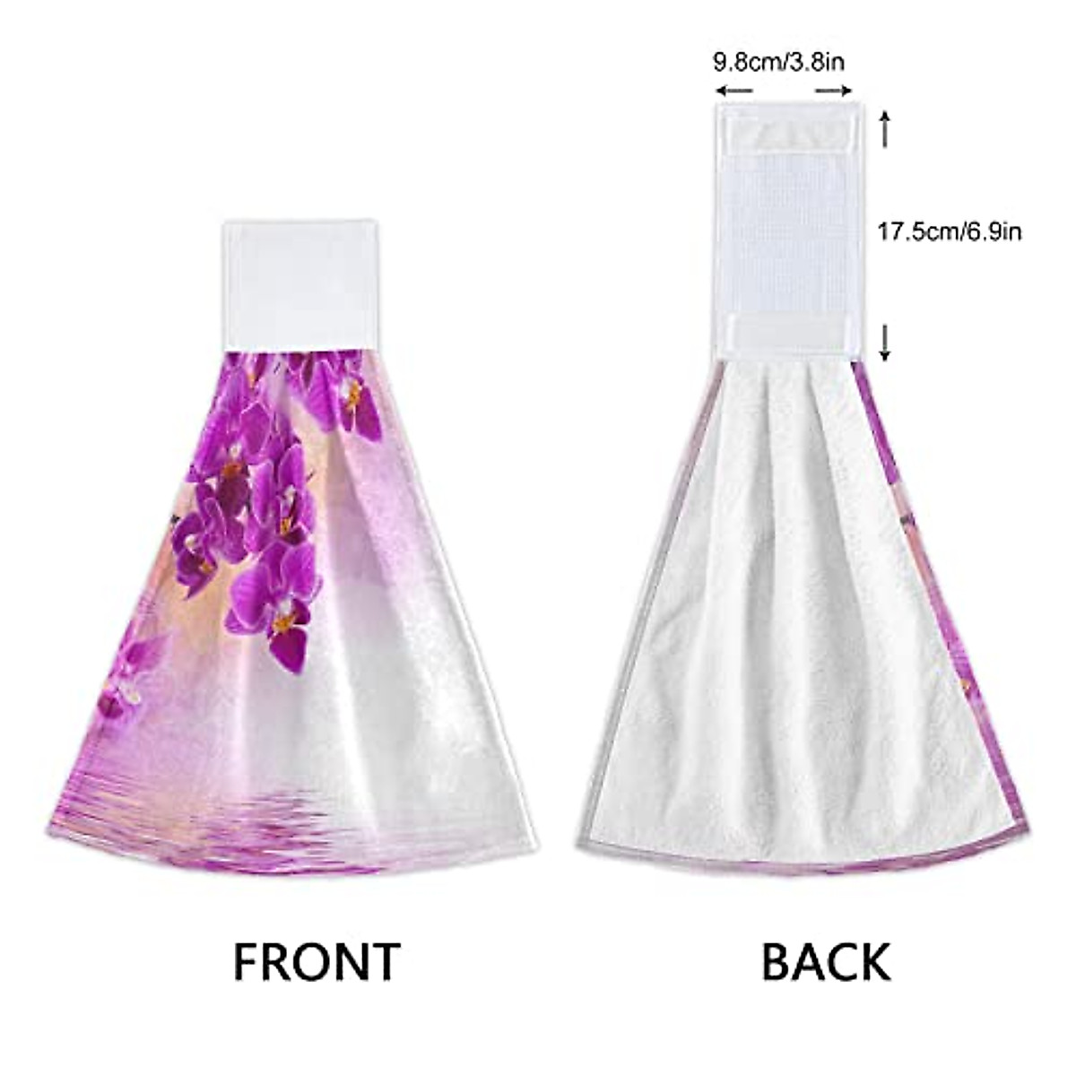 Vnurnrn Purple Florals Water Hanging Tie Towels Absorbent Hand Towel with Hook & Loop for Kitchen Bathroom 2 Pieces