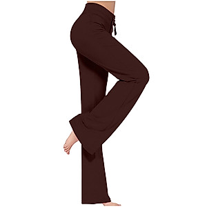 Ceboyel Womens Wide Leg Yoga Pants Drawstring Lounge Flare Workout Sweatpants Straight-Leg Loose Bell Bottom Dress Pants 2023 Brown