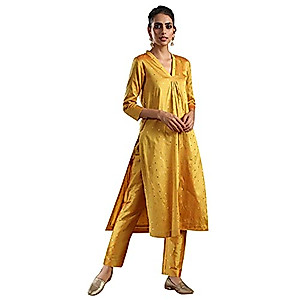 Indian Kurti for Womens With Pant | Art Silk Woven Kurta Kurtis Dress For Women Tops Tunic Yellow