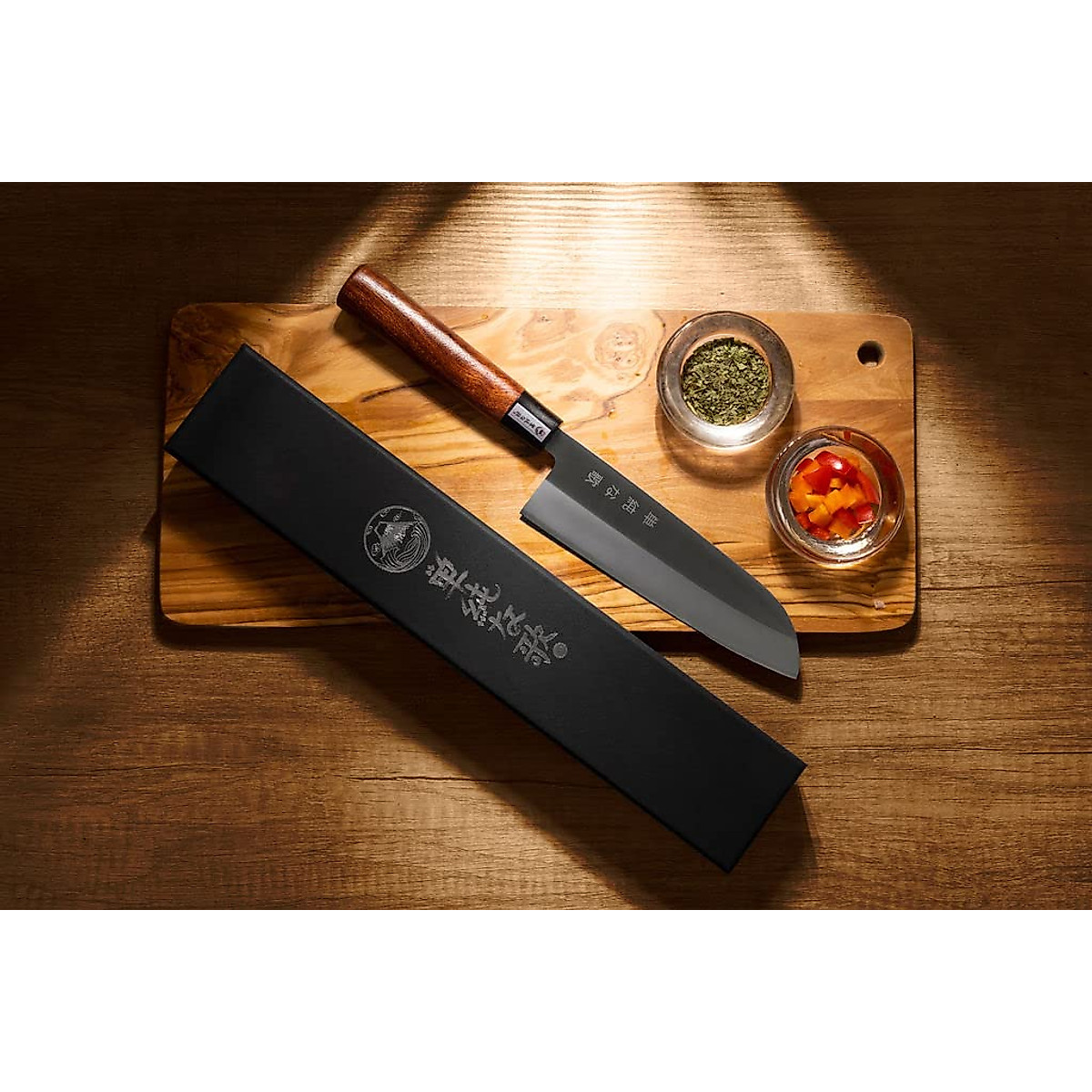 Traditional Japanese Professional Santoku Kitchen Chef Knife – Premium 7-inch High Carbon Stainless Steel Ultra Sharp Knife with High Corrosive Resistance in a Double Bevel Edge, Best Home Kitchen