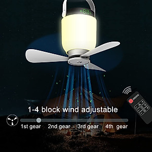 VVU&CCO 8000mAh Portable Ceiling Fan, Mini USB Camping Fan Battery Operated, 10.5inch Diameter, Small Rechargeable Fan with Remote Control, Tent Fan with Detachable Fan Blade,Hanging Hook for Outdoor
