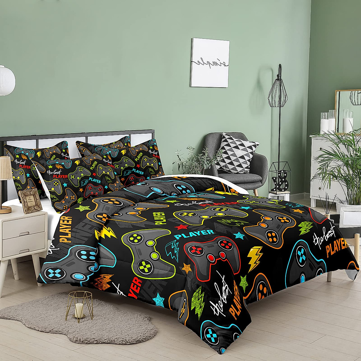 NINENINE Gaming Comforter Twin Bedding Sets for Boys Teens Kids,Gamepad Gamer Bedding Set Game Contoller Video Game Comforter Set-Includes 1 Comforter with Matching Pillowcase