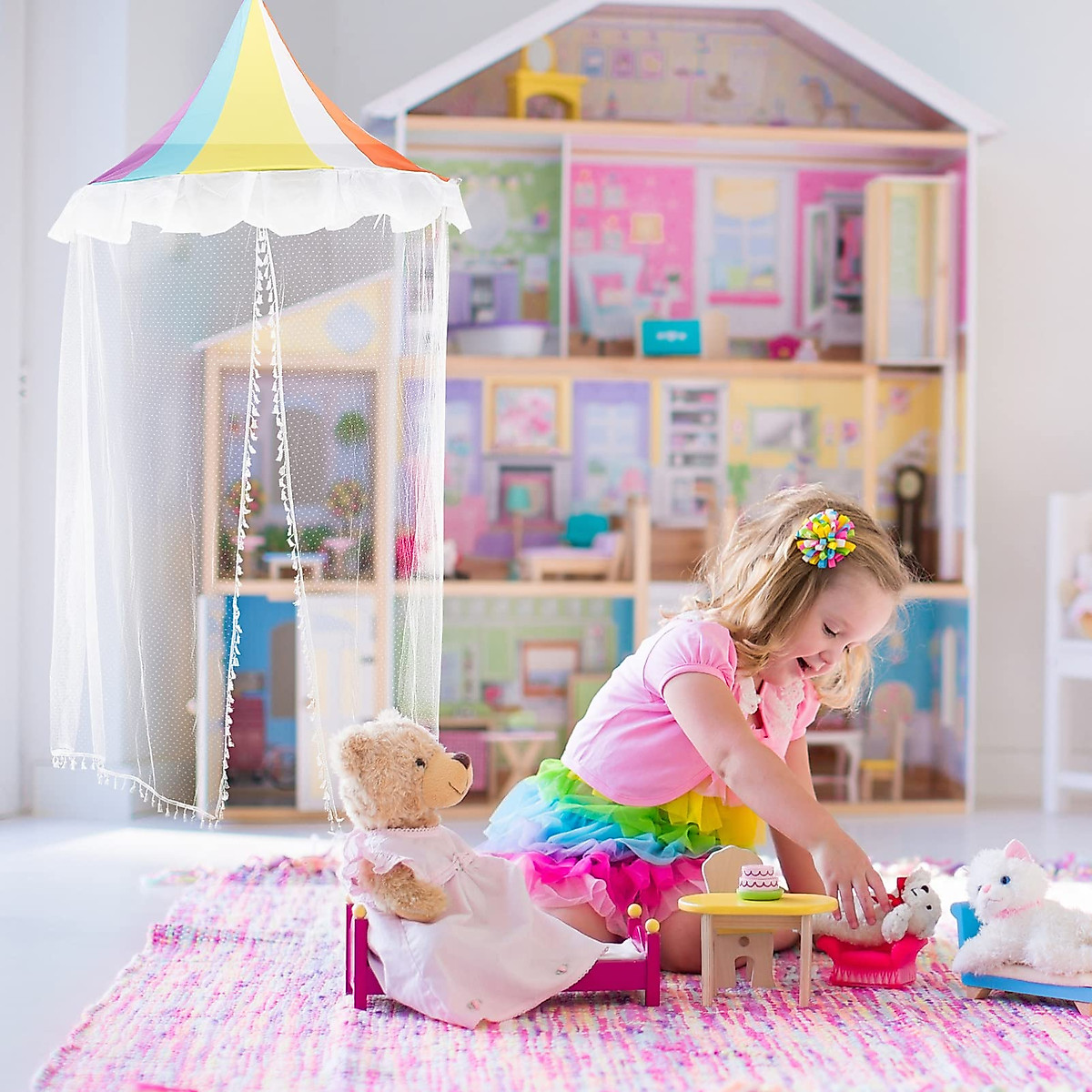 VOSAREA Rainbow Bed Canopy Half-Round Dome Reading Corner Tent Decorative Mosquito Net for Toddlers -1.2m