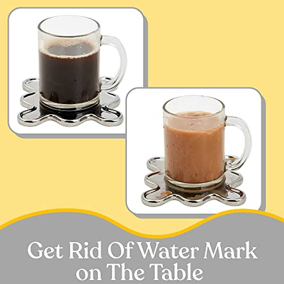 Silver Chrome Coasters for Drinks Absorbent, Modern Retro Mirrored Coasters for Table, Set of 4 Decor on Tabletop for Bar Tools Dining Table