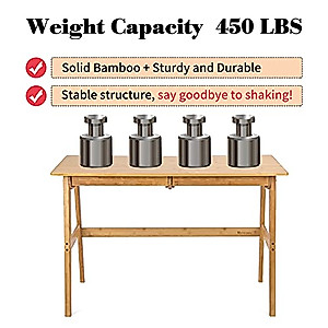 Nnewvante Writing Computer Desk 46" Bamboo Home Office Table with 2 Drawers, Modern Furniture Simple Study Makeup Workstation