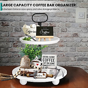 Farmhouse Tiered Tray Decor 2 Tier Tray with Handle, Wood Serving Tray for Kitchen Coffee Bar Table, Dessert Table Display Tray Cupcake Stand Perfect for Wedding Party Home Decor Display